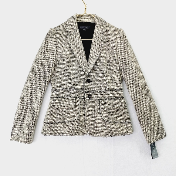 Anne Klein | Jackets & Coats | New Anne Klein Womens Tweed Black Tan Gray Two Button Blazer Suit ...